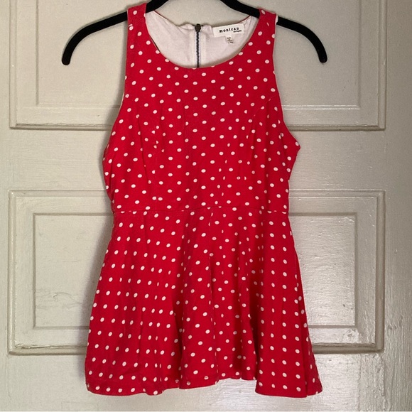 Monteau | Tops | Monteau Red Polka Dot Peplum Top | Poshmark